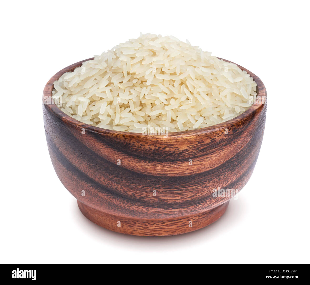 Steamed rice in a wooden bowl isolated on a white background Stock ...