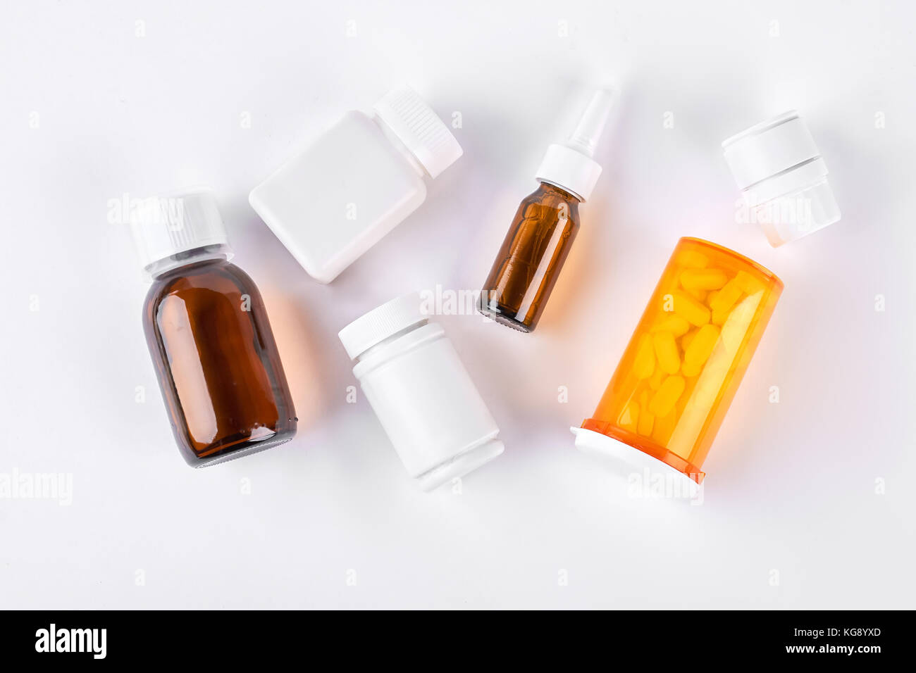 Bottles with medicine, top view Stock Photo - Alamy