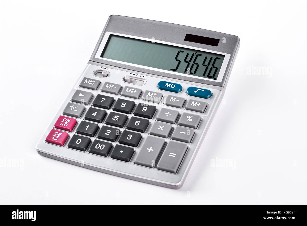Silver calculator isolated on white background Stock Photo - Alamy