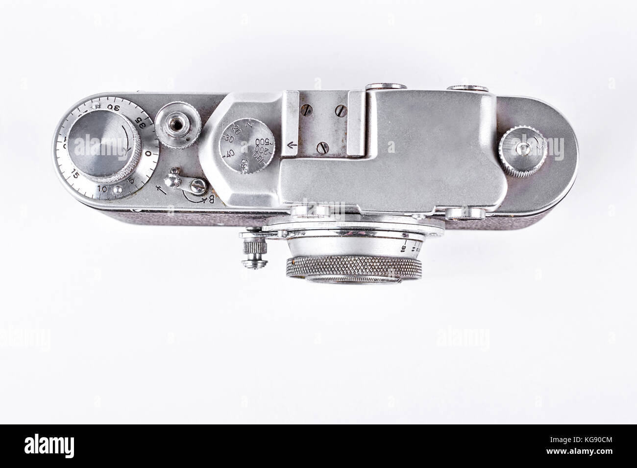 Silver photo camera, top view Stock Photo - Alamy