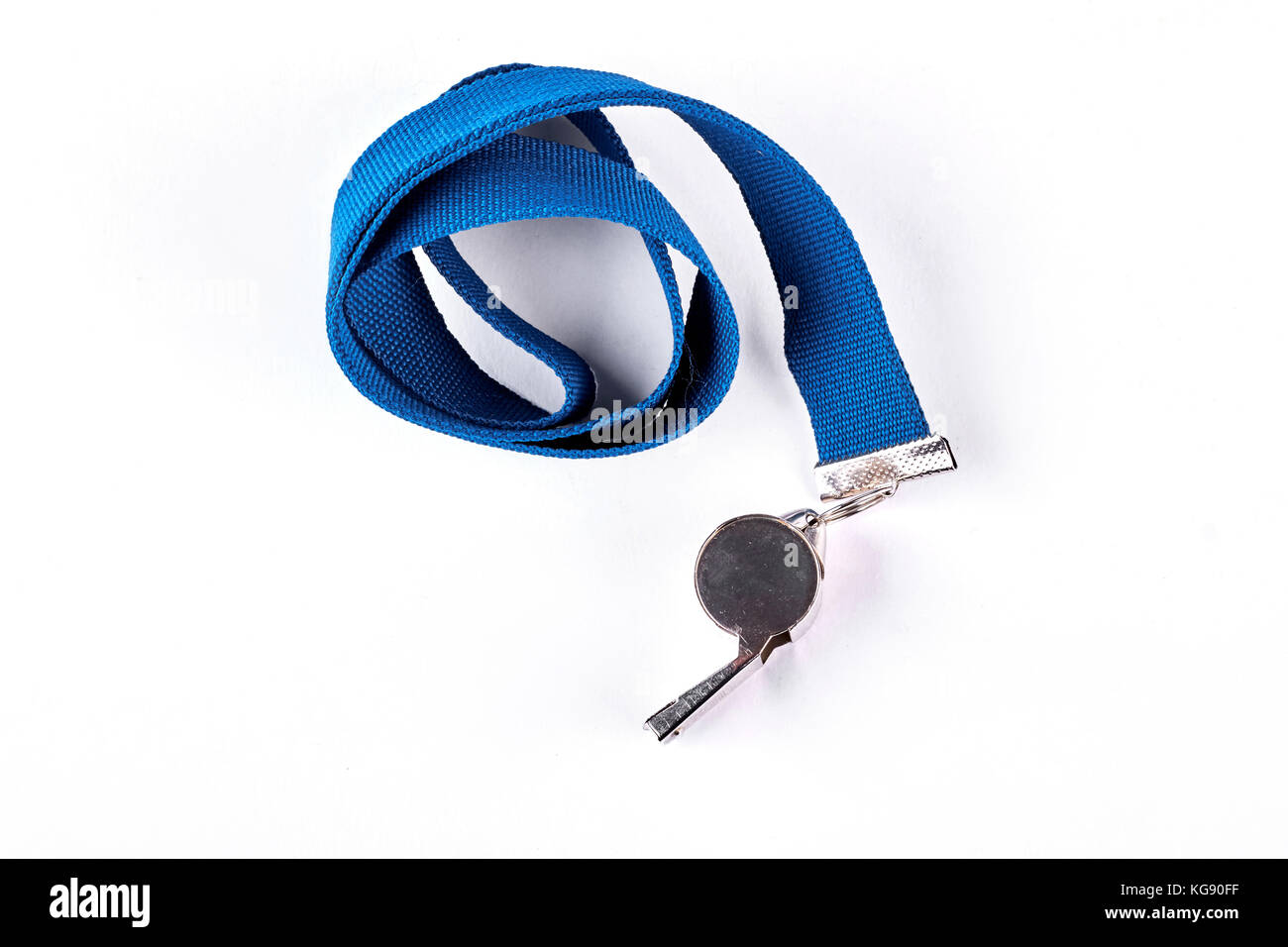 Whistle with blue rope, white background Stock Photo - Alamy