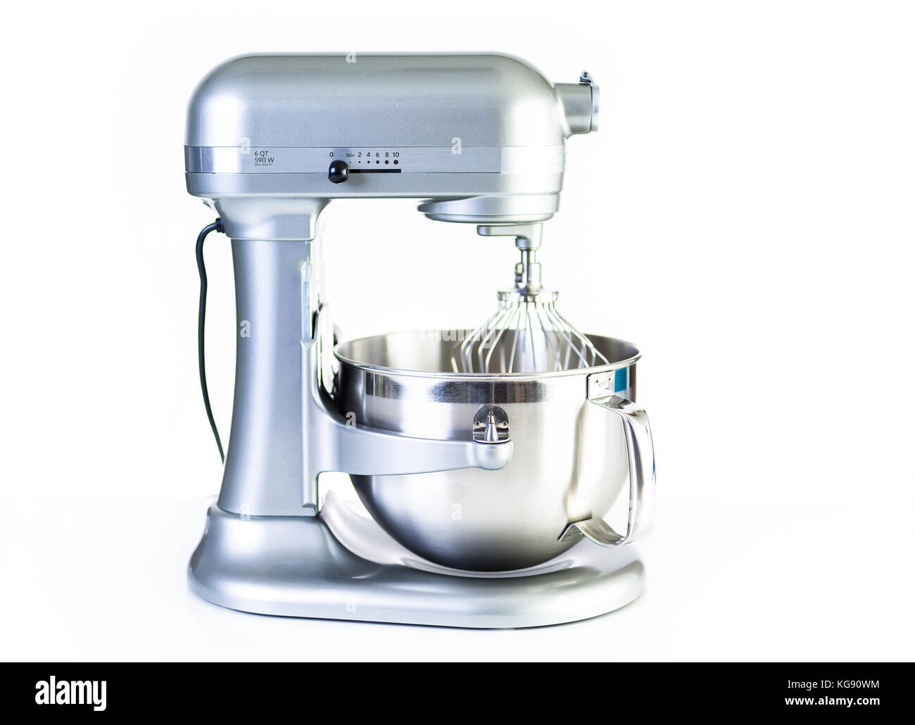 Silver food electric mixer on a white background Stock Photo - Alamy