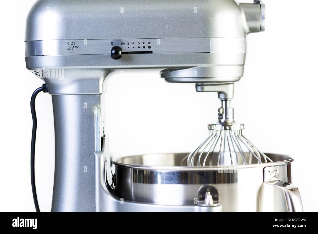 Silver food electric mixer on a white background Stock Photo - Alamy
