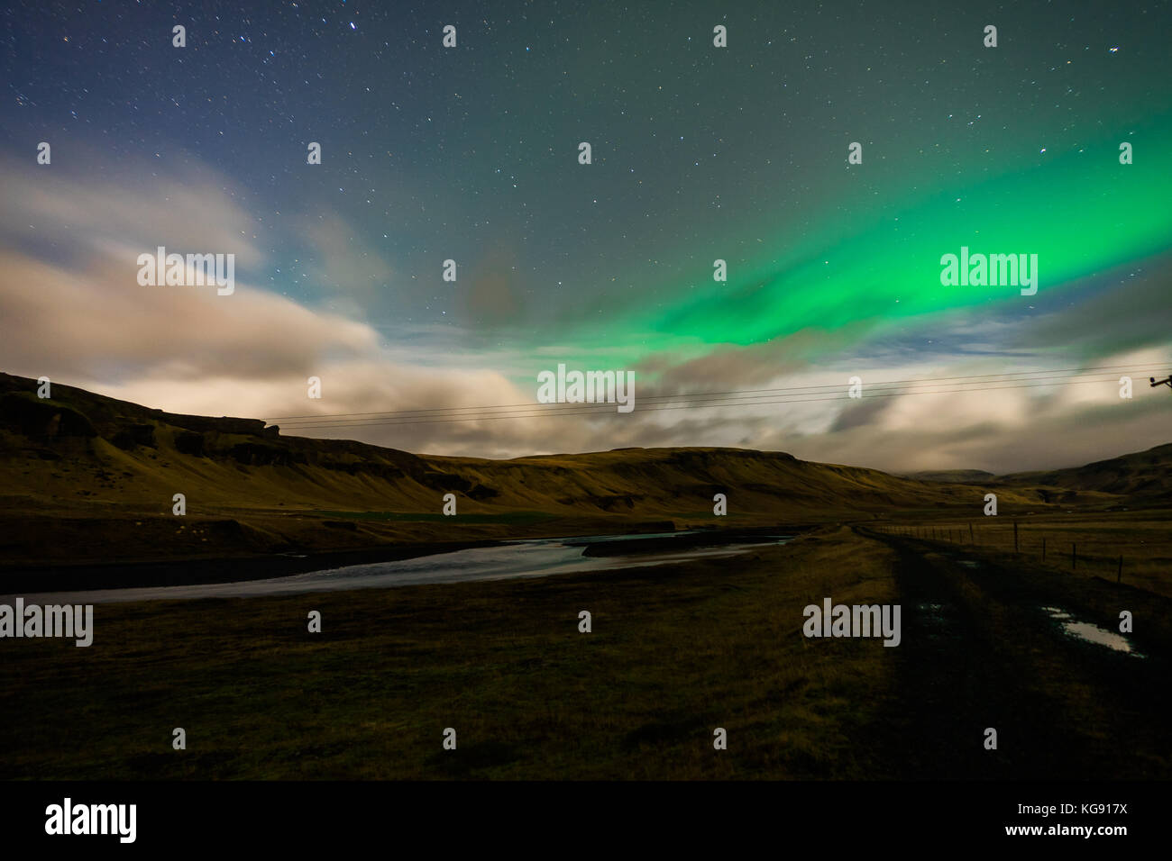 Northern lights Aurora Borealis above landscape in Iceland Stock Photo ...