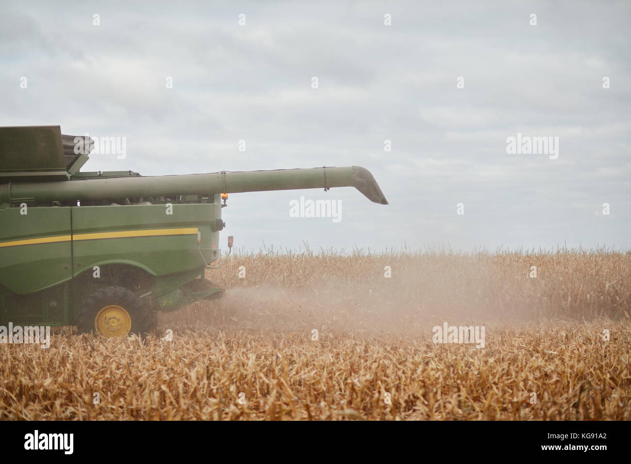 Close up partial view of a combine harvester showing the chaff ...