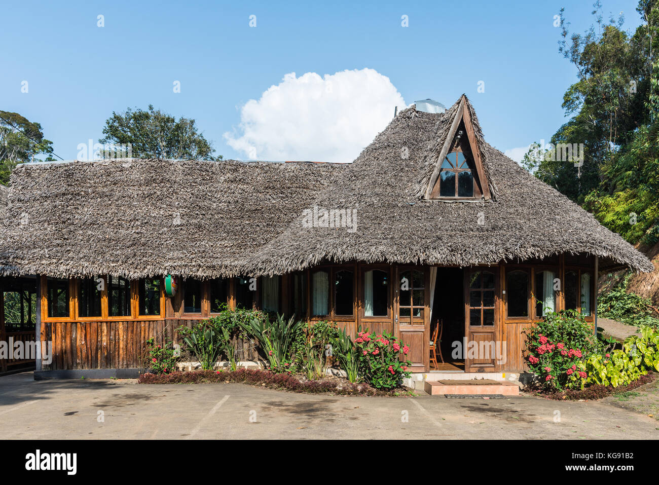 A traditional grass-topped hut local restaurant. Madagascar, Africa ...