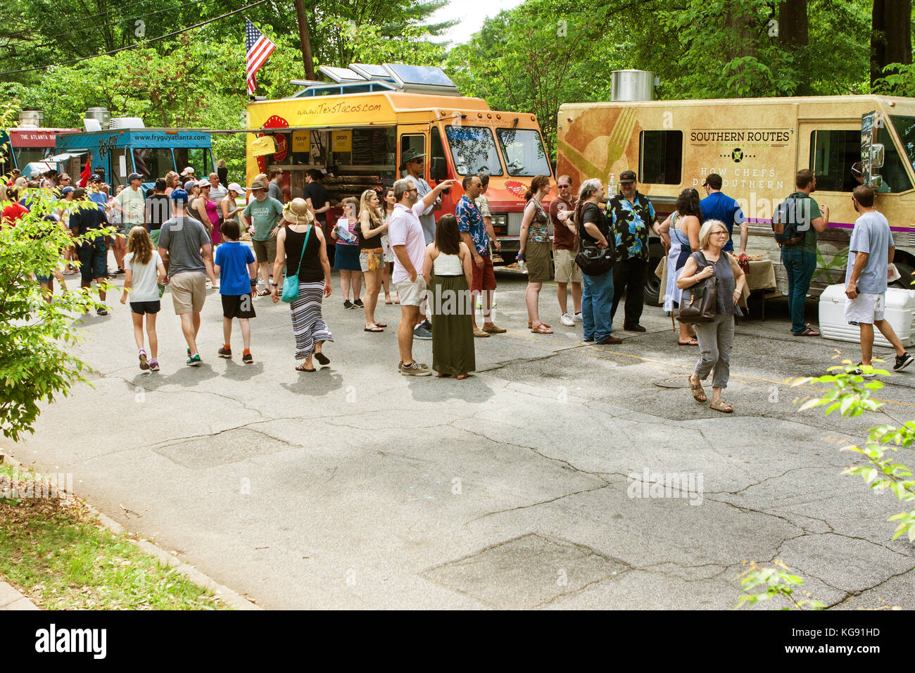 Atlanta, GA, USA - April 29, 2017: Several people stand in line at ...