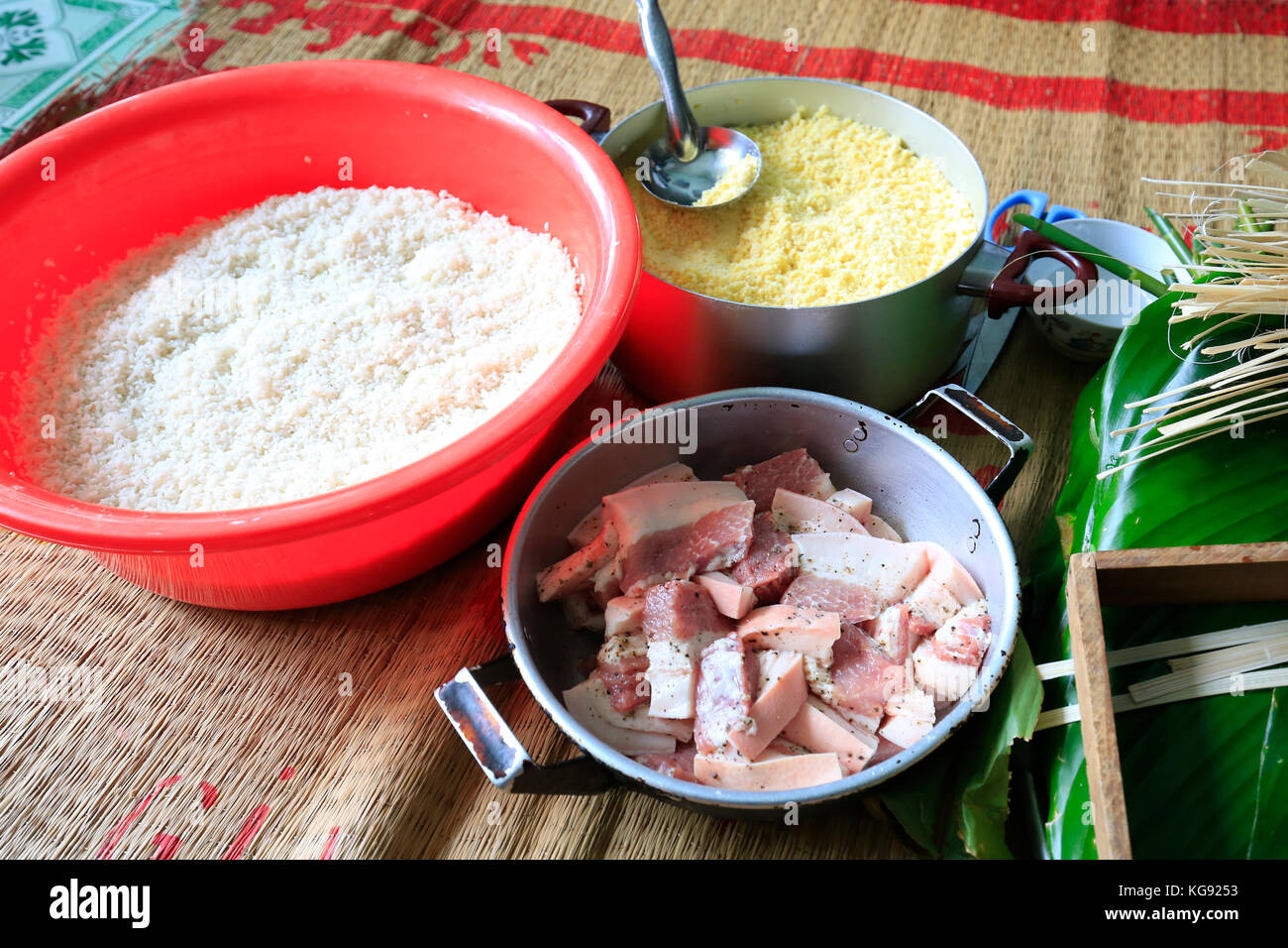 Making Chung cake by hands closeup, Chung cake is the most important ...