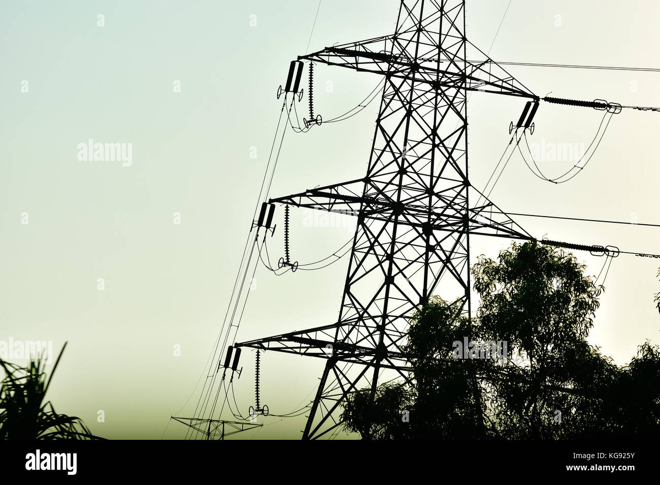 High voltage power cables are hanging on pole Stock Photo - Alamy