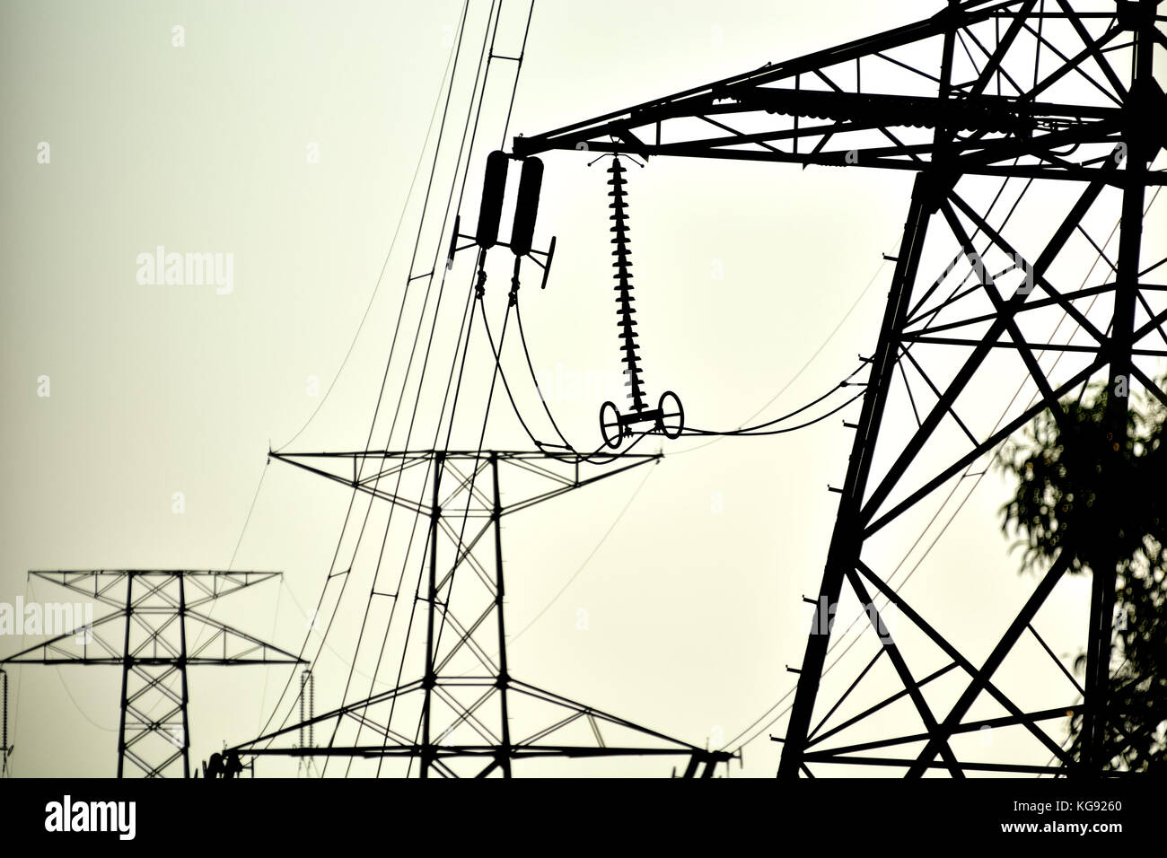 High voltage power cables are hanging on pole Stock Photo - Alamy