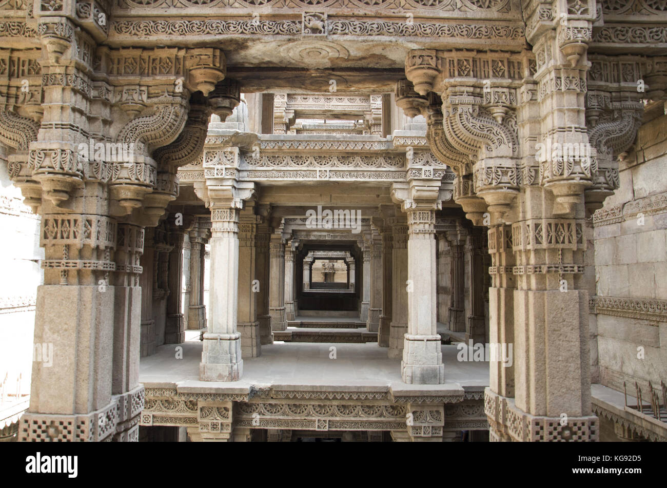 Inner view of Adalaj Ni Vav (Stepwell), or Rudabai Stepwell. Built in ...