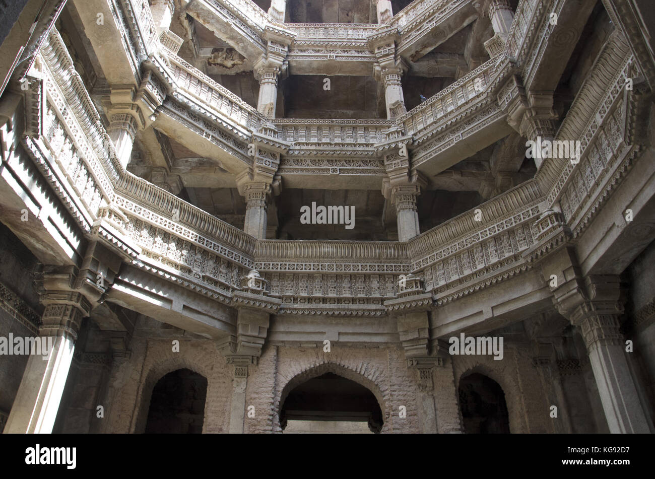 Inner view of Adalaj Ni Vav (Stepwell), or Rudabai Stepwell. Built in ...