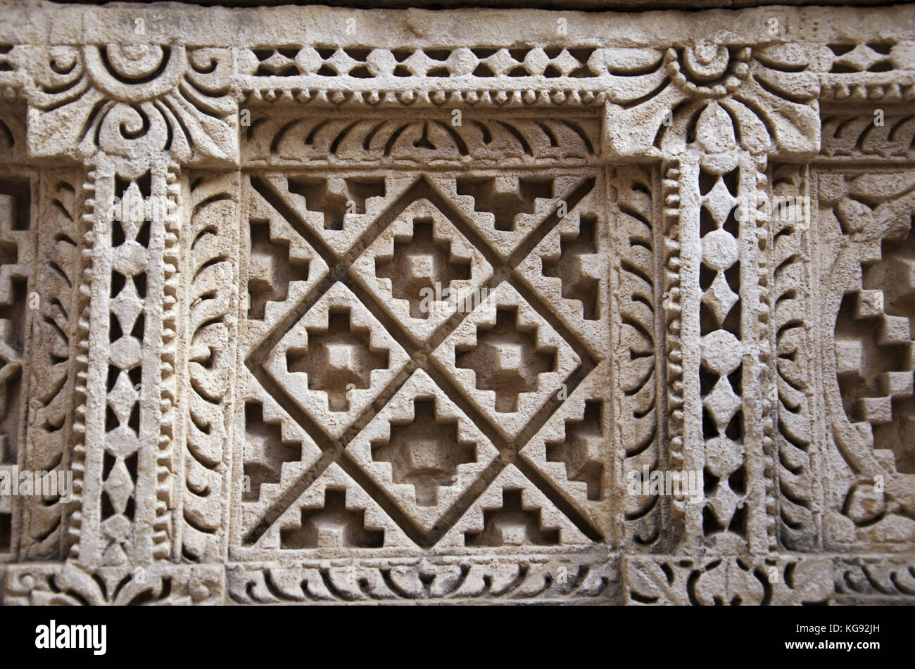 Carved Patola (Double Ikat) pattern on the inner wall of Rani ki vav ...