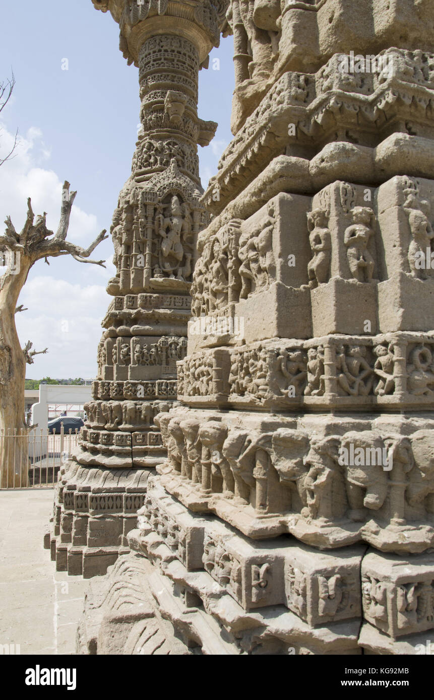 Carving details of the ruins of Kirti Toran, Vadnagar, Gujarat, India ...