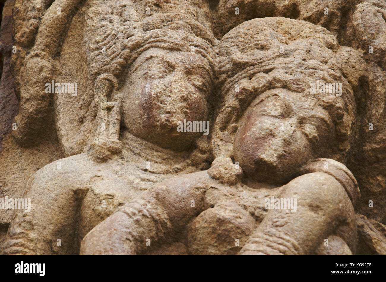 Carved idols on the outer wall of the temple, Aiho?e , Bagalkot ...