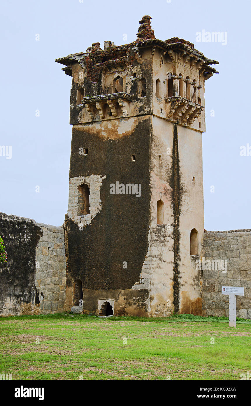 Watch tower of royal fort Zenana Enclosure, Hampi, Karnataka, India ...