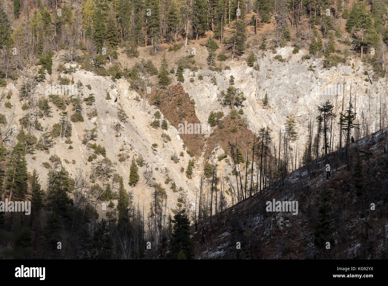 Volcanic dike exposed on a slope in Oregon's Wallowa Mountains Stock ...