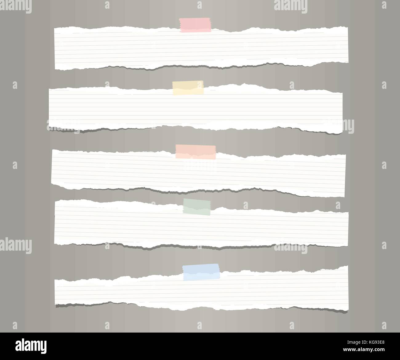 White lined horizontal ripped strips, notebook, note paper for text or ...