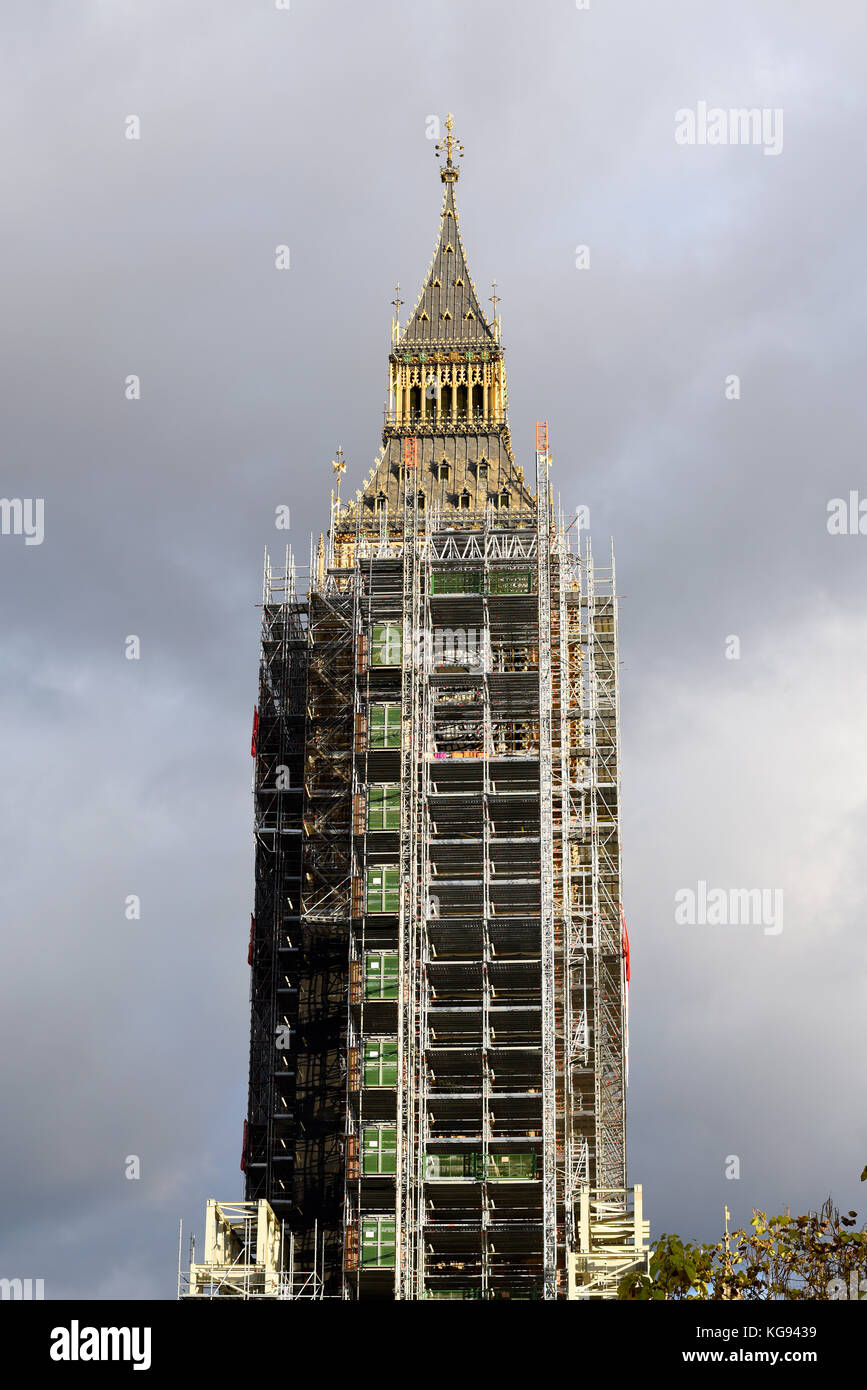 Scaffolding enveloping Big Ben Elizabeth Tower Palace of Westminster ...