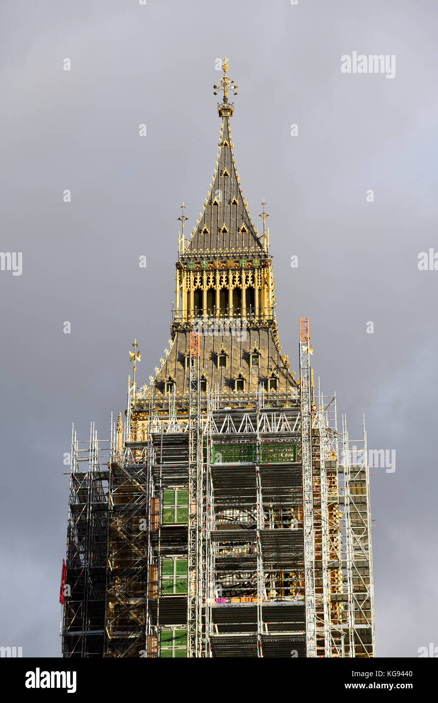 Scaffolding enveloping Big Ben Elizabeth Tower Palace of Westminster ...