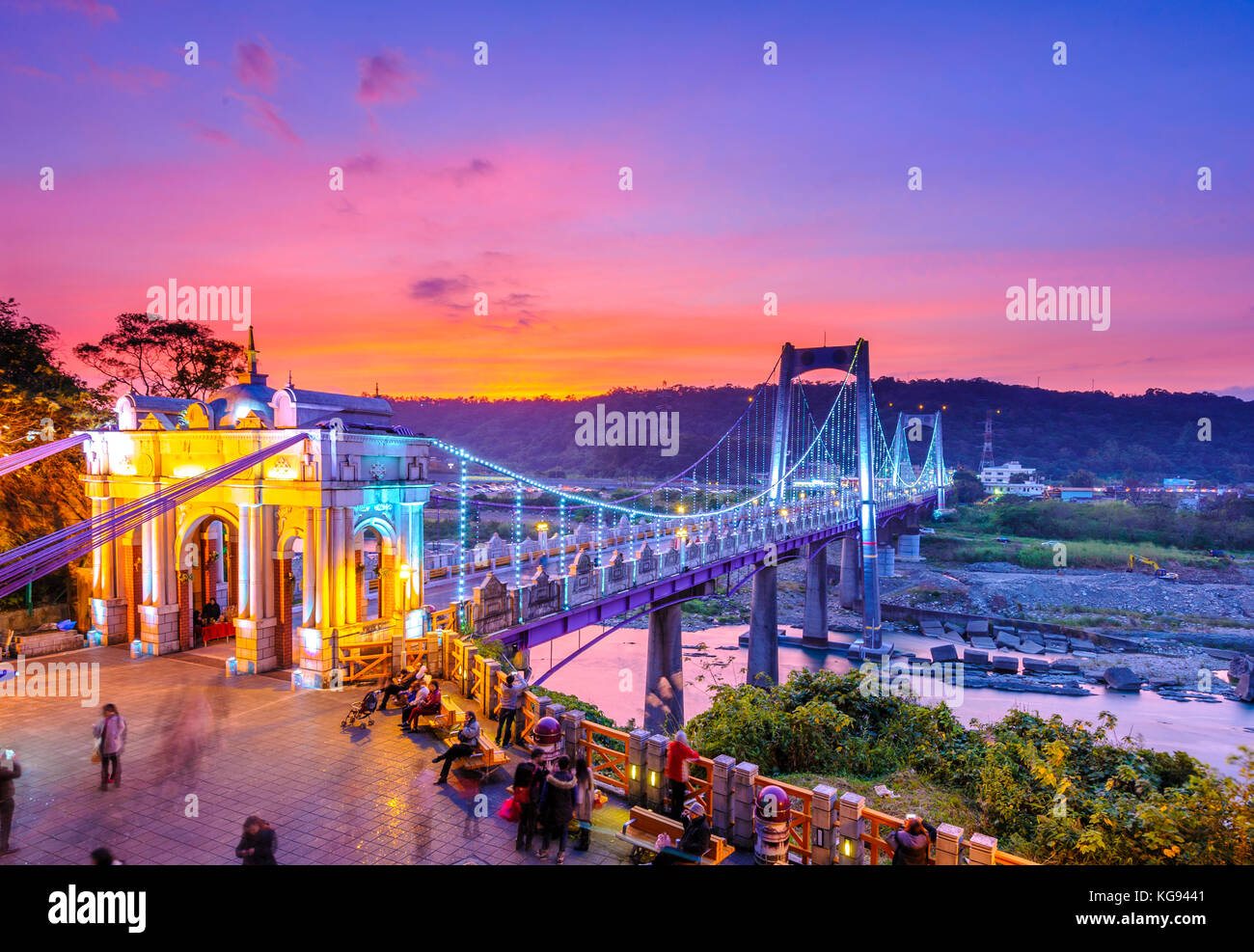 night view of Daxi suspension bridge in taoyuan Stock Photo - Alamy