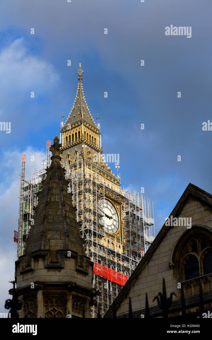 Scaffolding enveloping Big Ben Elizabeth Tower Palace of Westminster ...