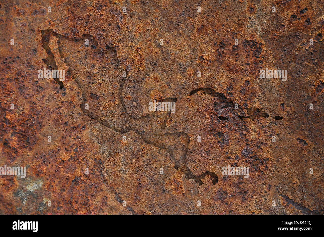 Map of Middle America on rusty metal Stock Photo - Alamy