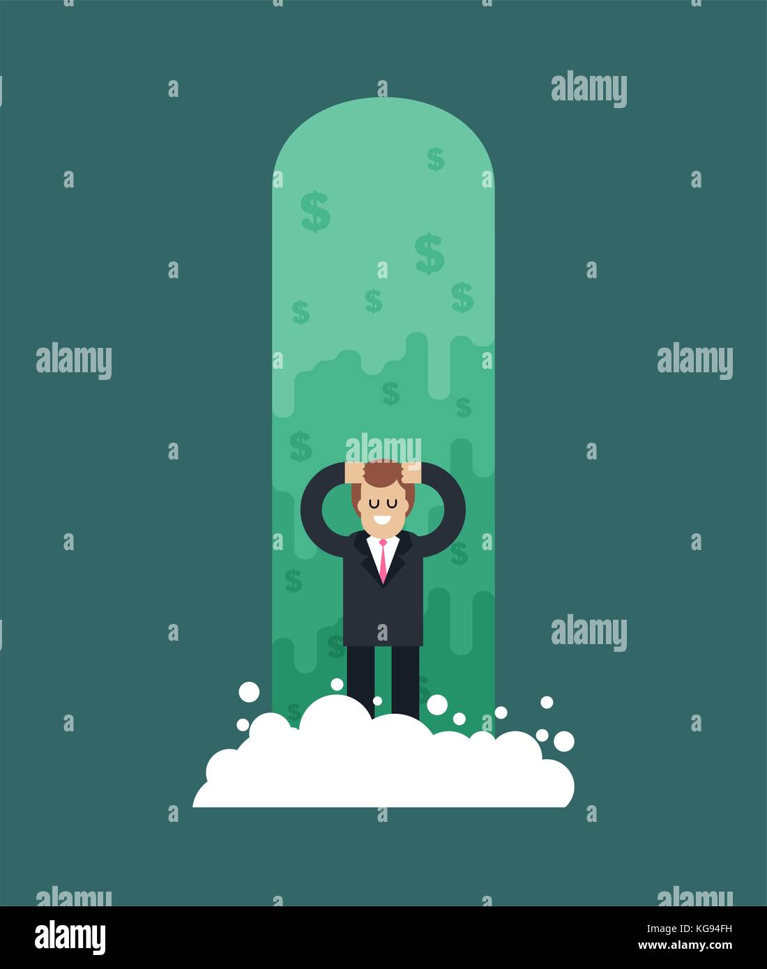 Money waterfall and businessman. River of cash. Flow of dollars. Profit ...