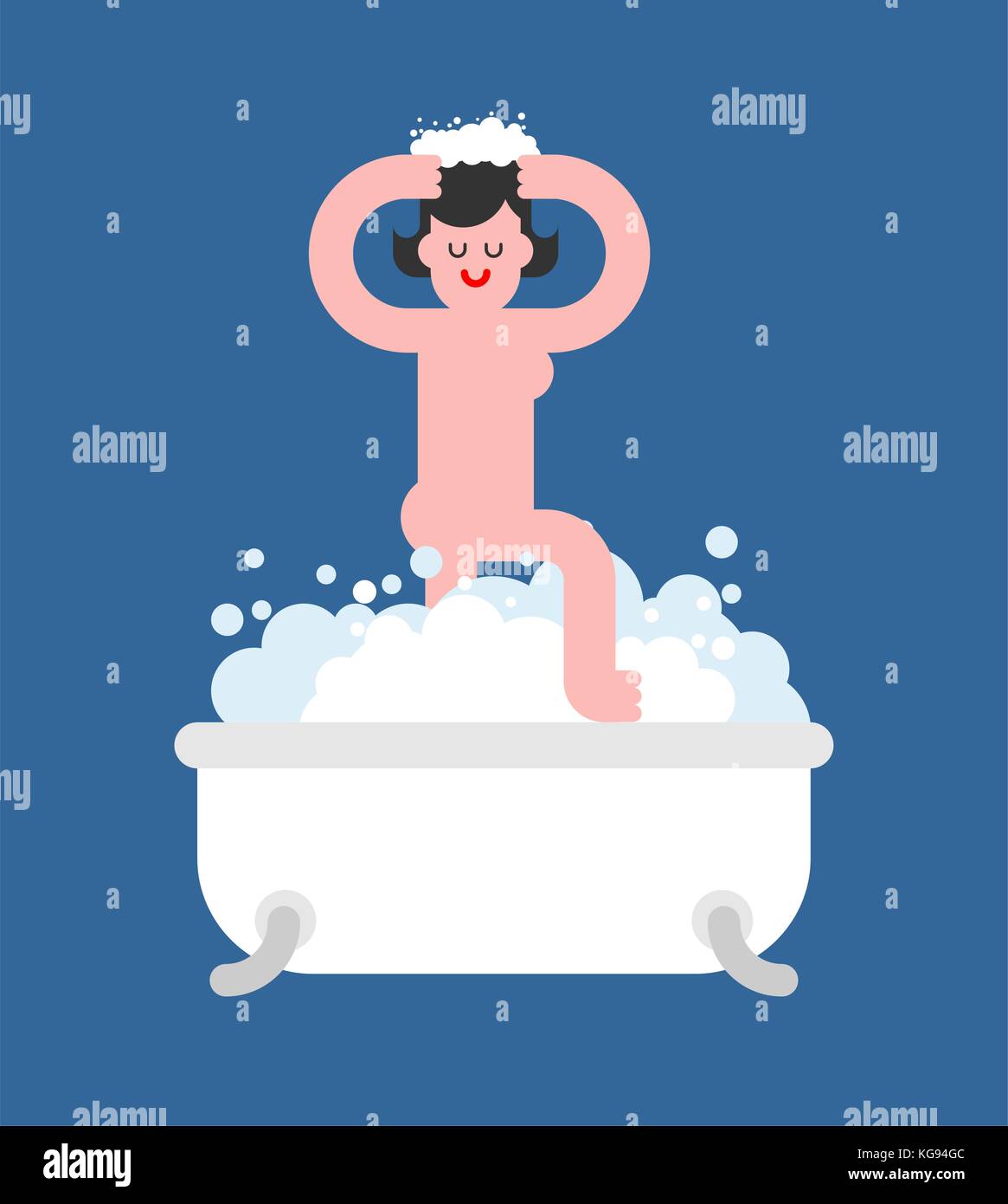 Girl In Bath Isolated Woman Washing Bath And Foam Vector