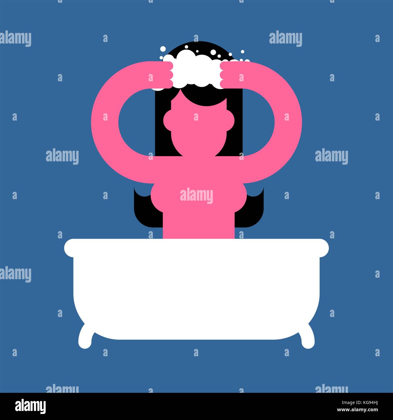 Girl In Bath Isolated Woman Washing Bath And Foam Vector