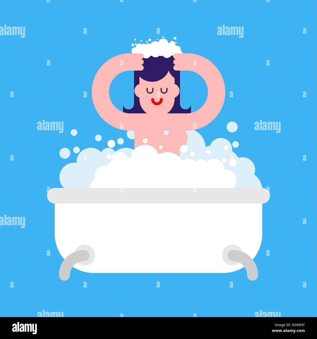 Girl In Bath Isolated Woman Washing Bath And Foam Vector