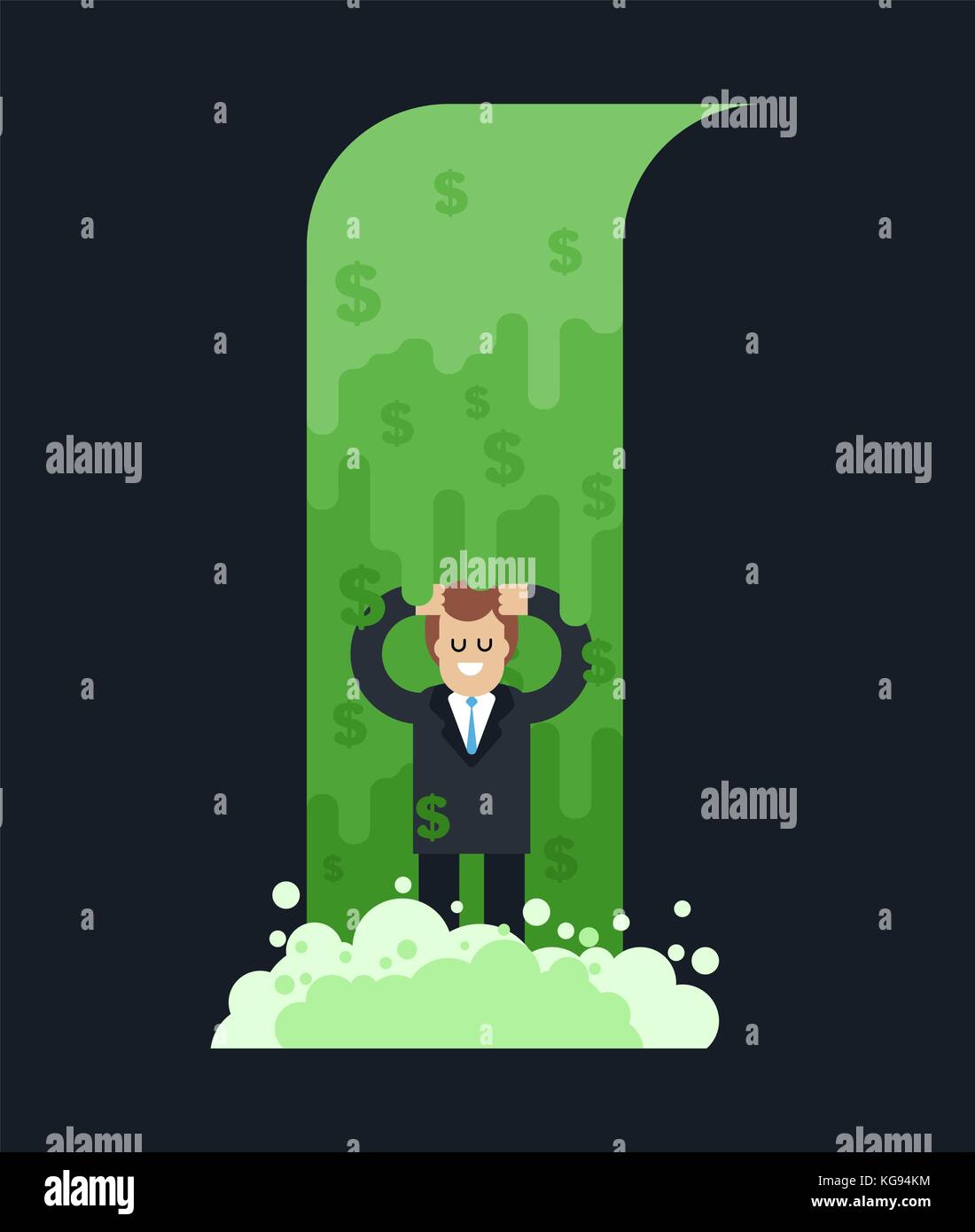 Money waterfall and businessman. River of cash. Flow of dollars. Profit ...