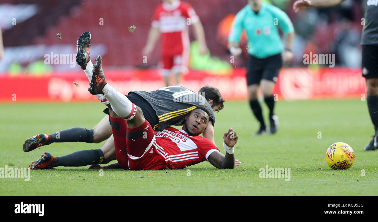 Sunderland's Adam Matthews lands on Middlesbrough's Britt Assombalonga ...