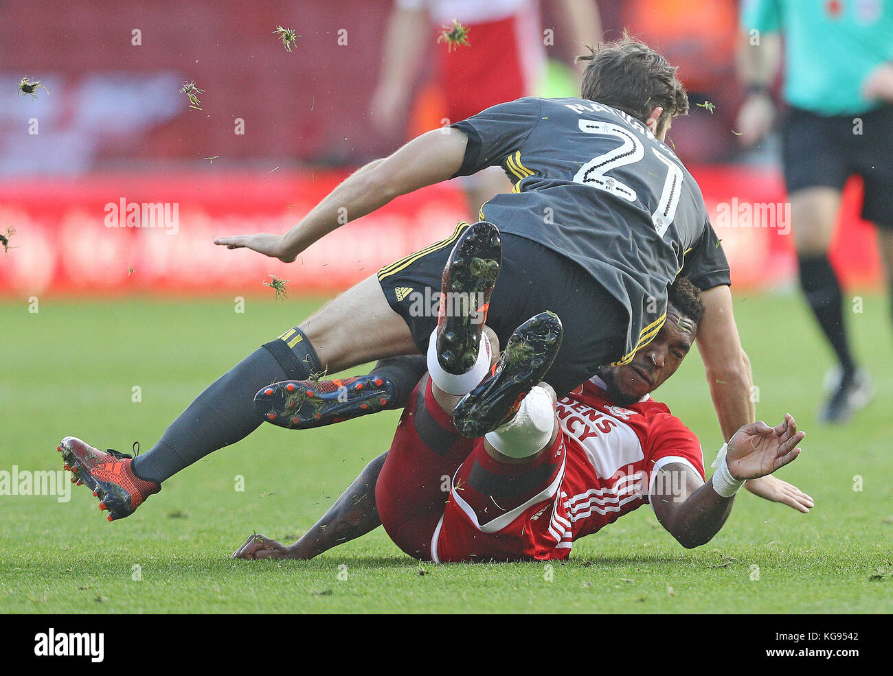 Sunderland's Adam Matthews lands on Middlesbrough's Britt Assombalonga ...