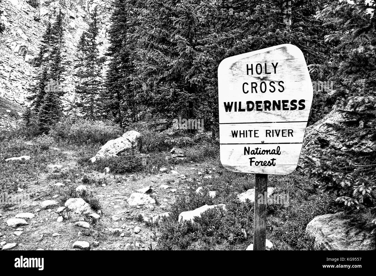 Black and White Sign in Wilderness Stock Photo - Alamy