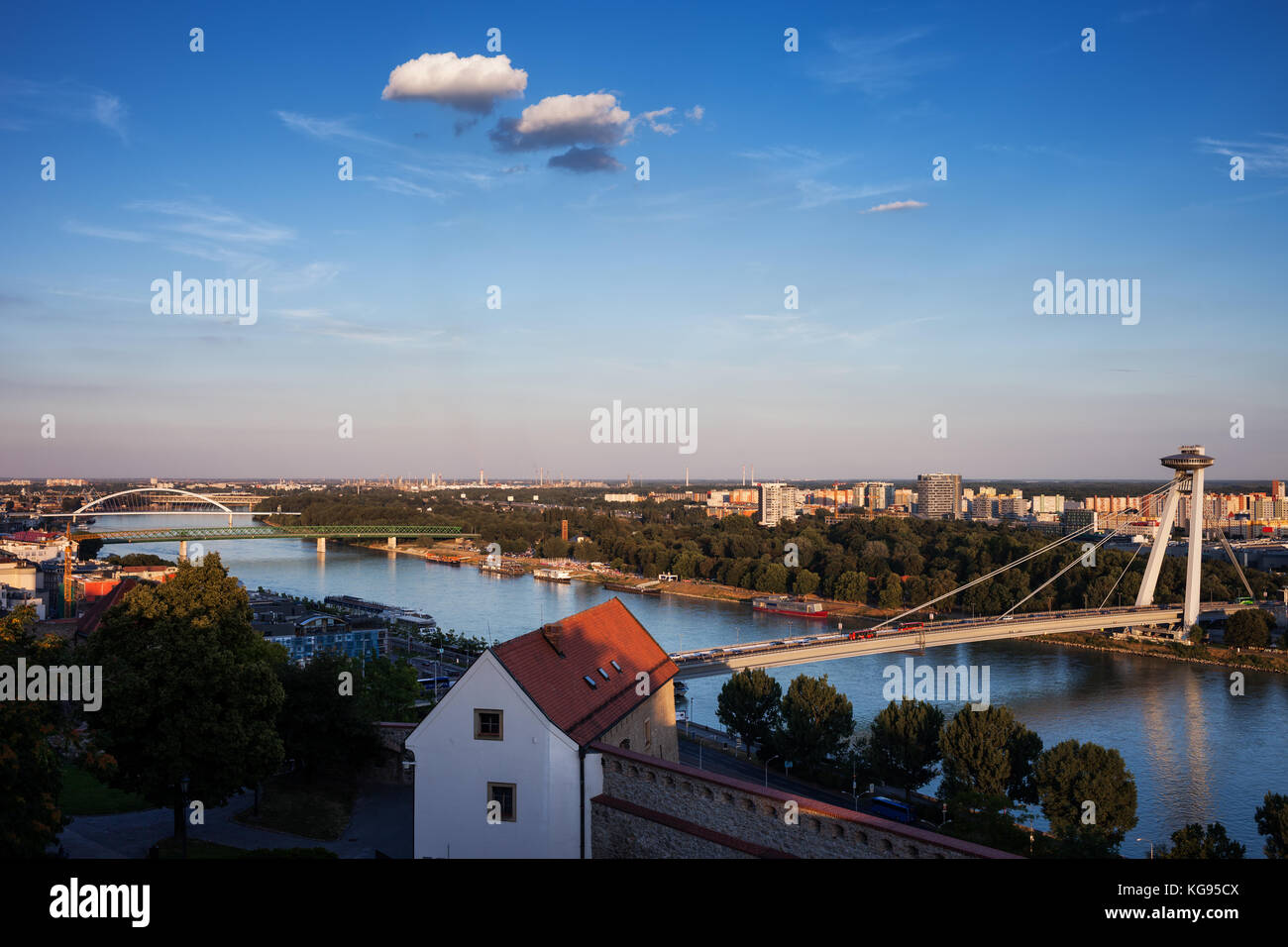 Slovakia, Bratislava skyline, capital city cityscape with Danube river ...