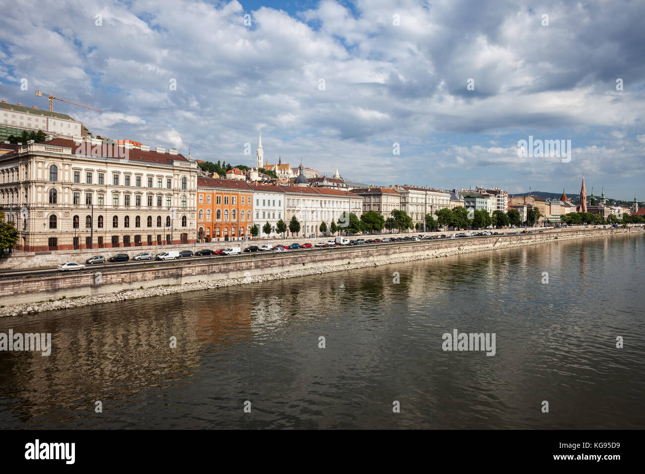 Hungary, Budapest, city skyline with historic buildings along Danube ...