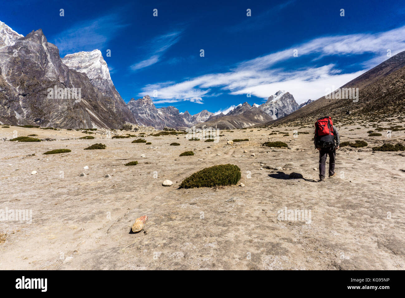 Day 7 of EBC Trek: Our porter leading the way Stock Photo - Alamy