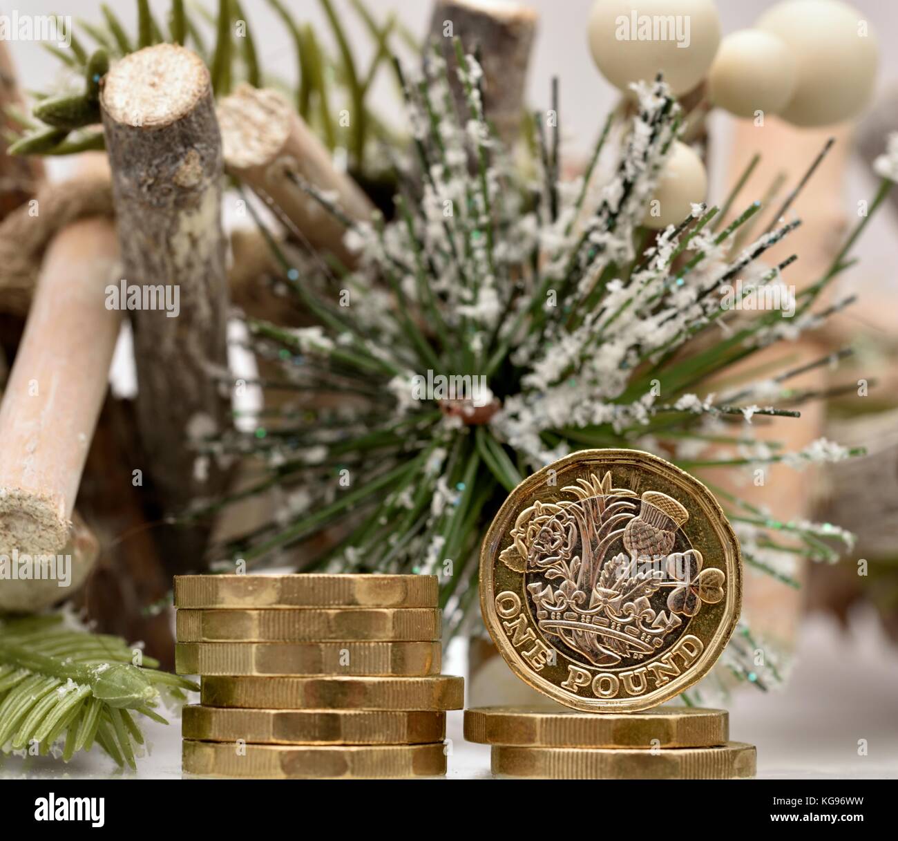 Christmas spending money one pound coins Stock Photo - Alamy