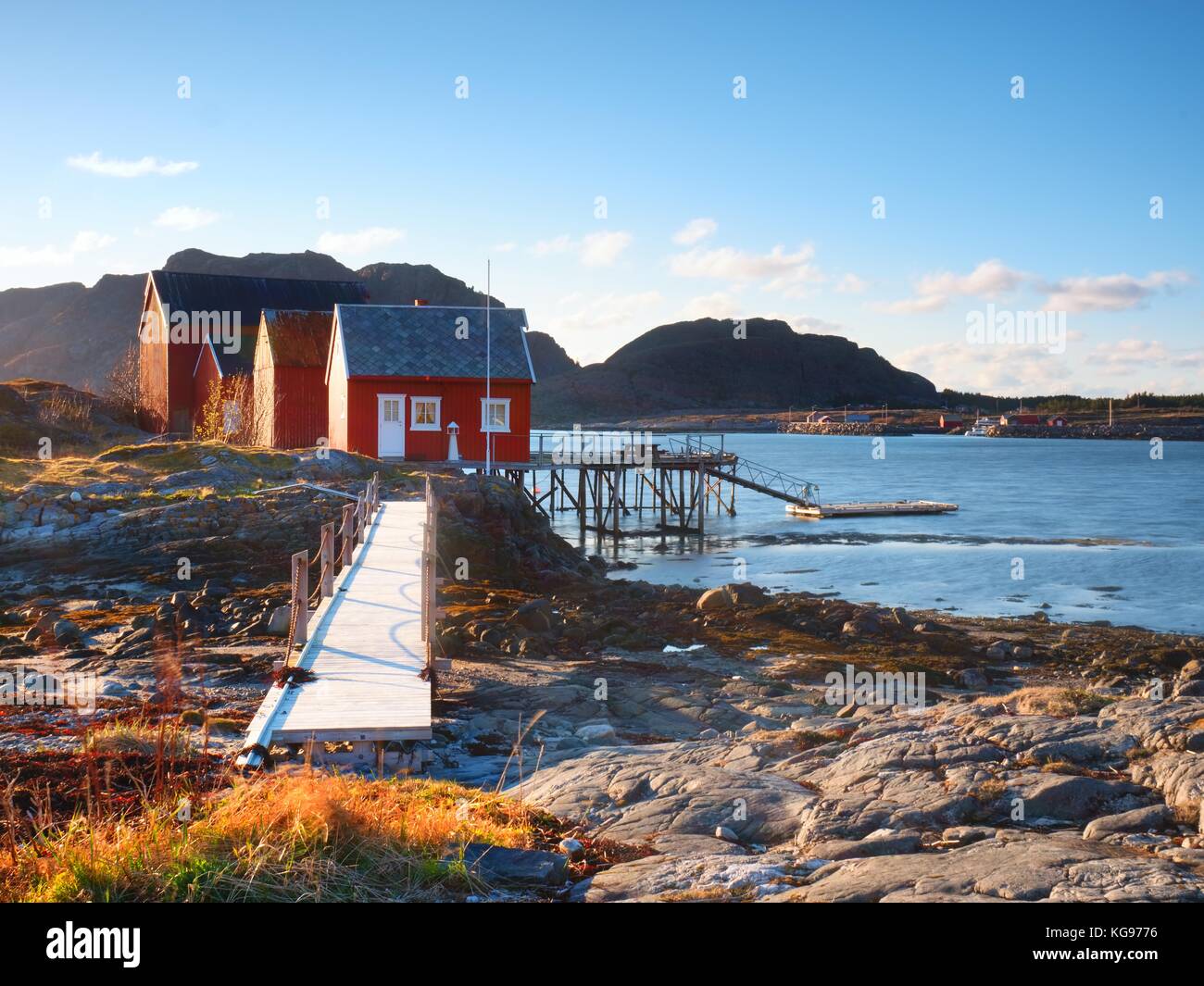 Traditional fishing village. Cottages at the coast on the rocky island ...