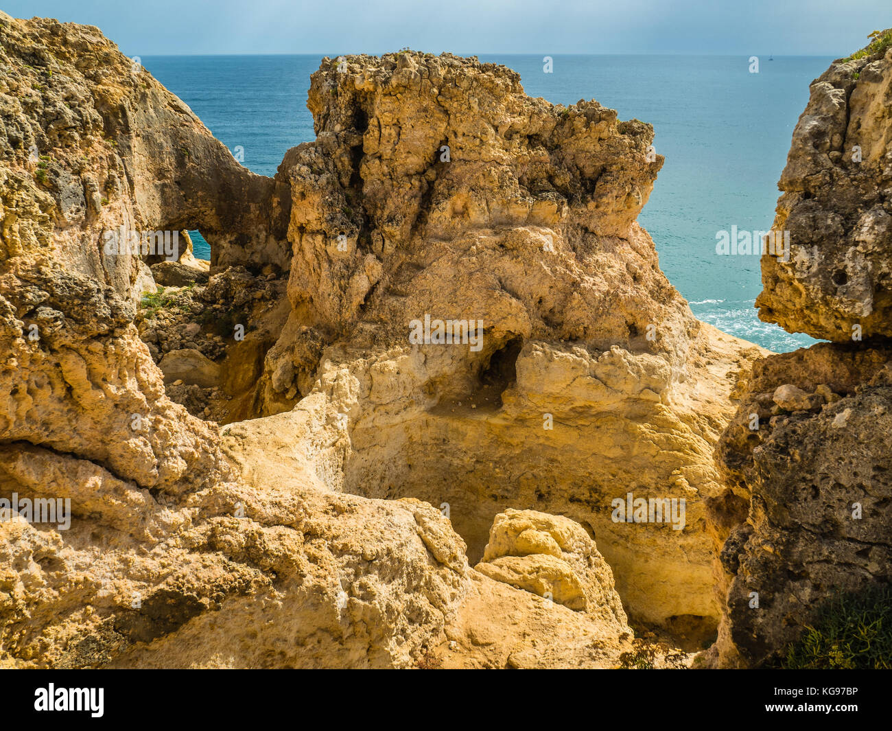 Sandstone cliffs near Benagil, Algarve in southern Portugal Stock Photo ...