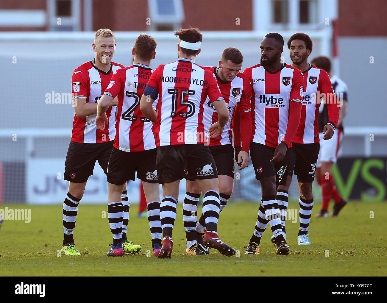 Exeter's Jayden Stockley (left) celebrates scoring his sides second ...