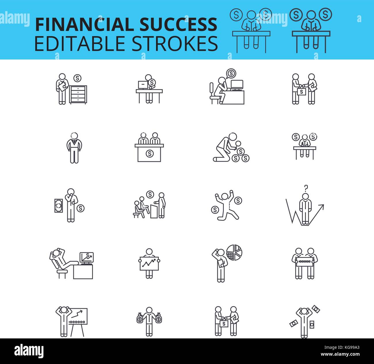 Financial success ouline vector icons. Editable strokes. Financial ...