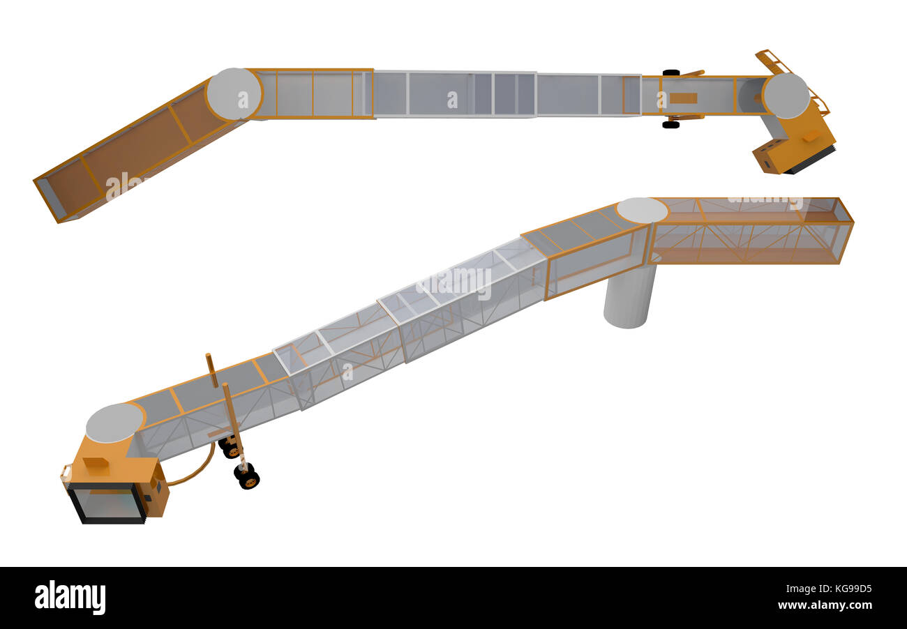 Airplane at the passenger boarding bridge on the runway Cut Out Stock ...