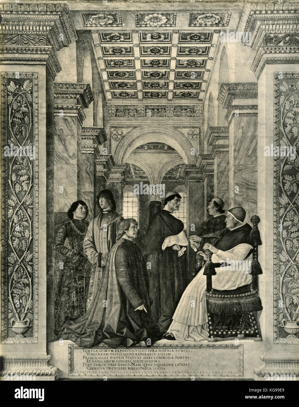 Pope Sixtus IV appoints Platina, painting by Melozzo da Forlì Stock ...