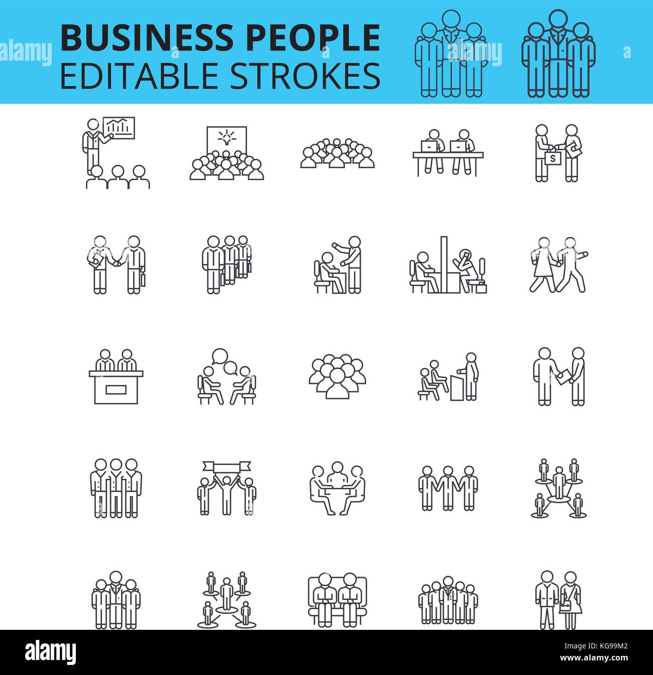 Business people ouline vector icons. Editable strokes. Group of ...