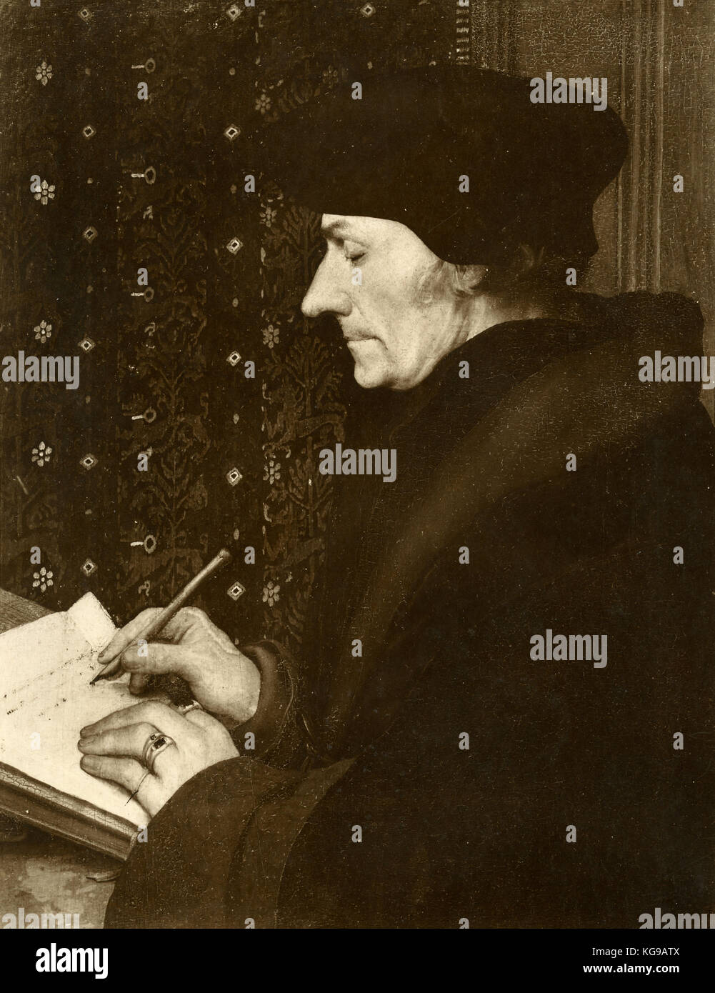 Portrait of Erasmus from Rotterdam, painting by Holbein Stock Photo - Alamy