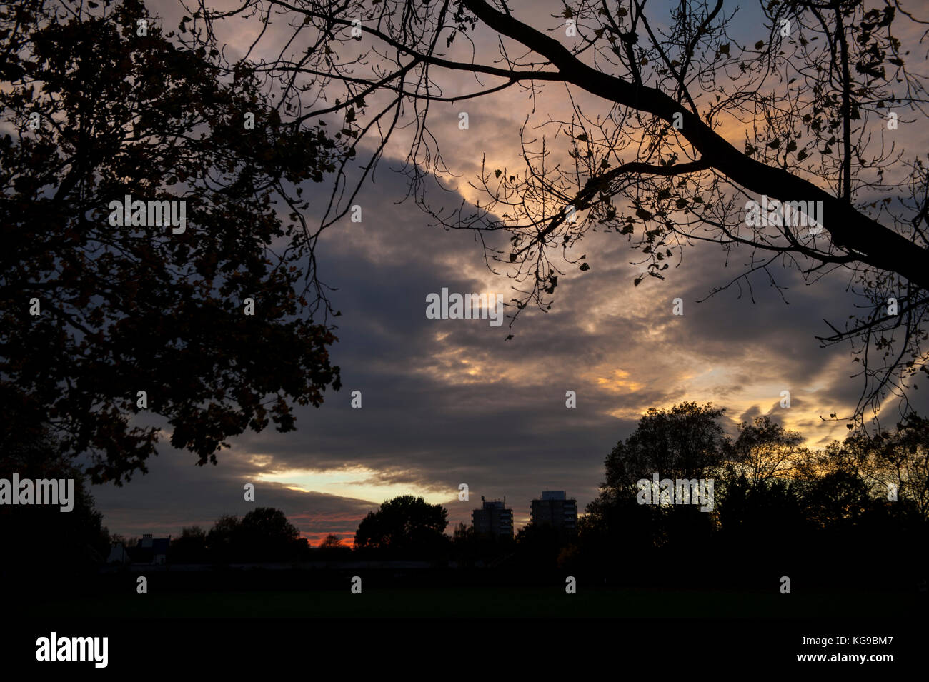An urban sunset over tower blocks in London Stock Photo - Alamy