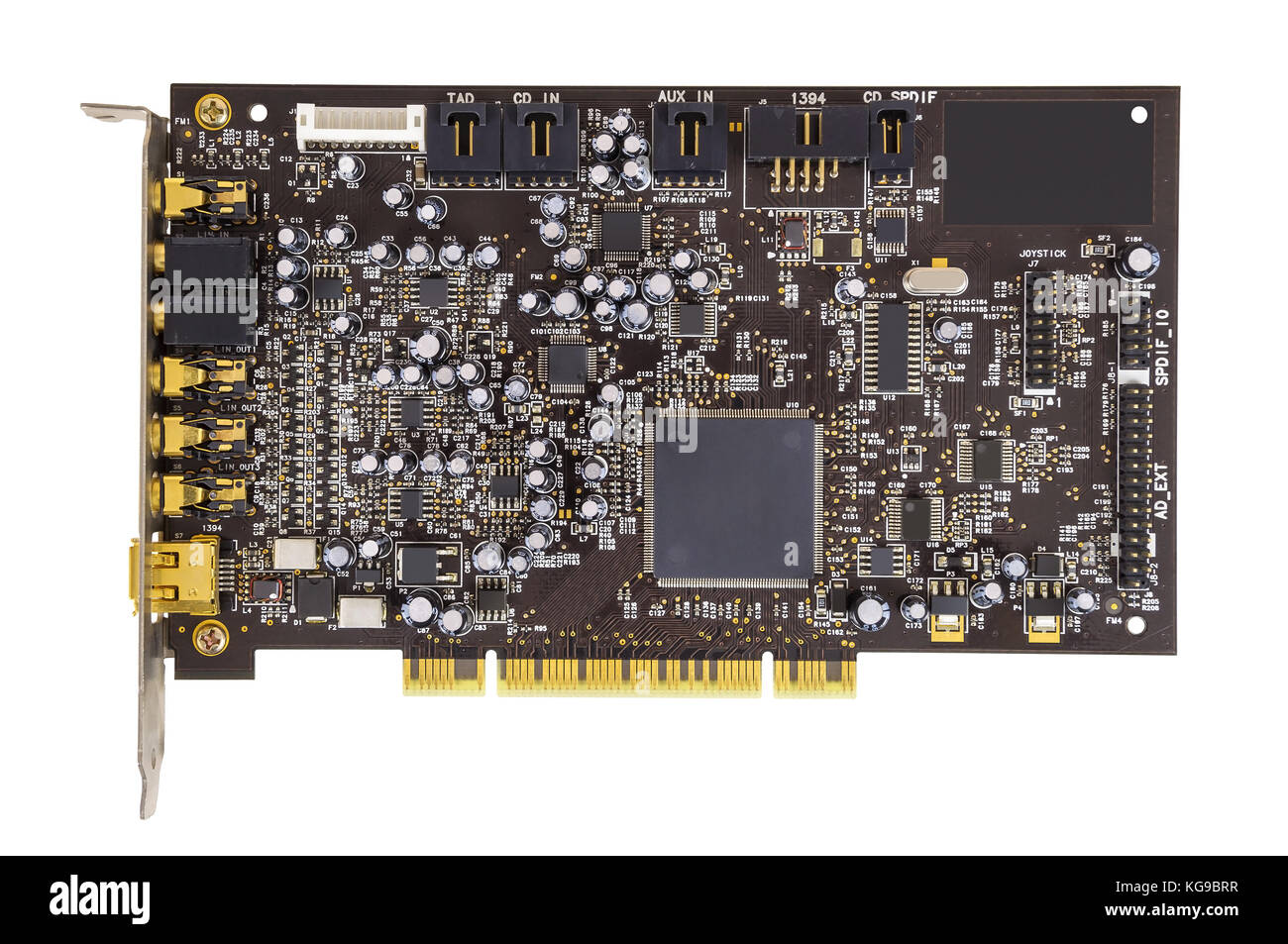 7 channel computer sound card isolated on white background with ...
