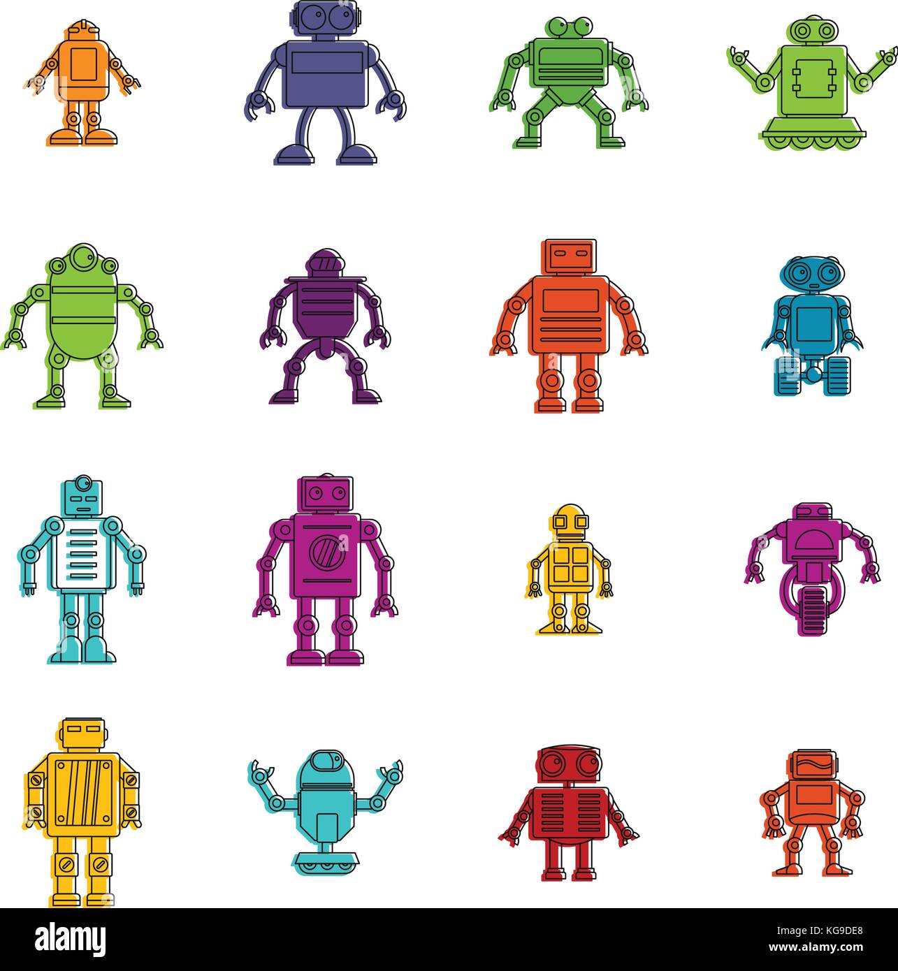 Robot icons doodle set Stock Vector Image & Art - Alamy